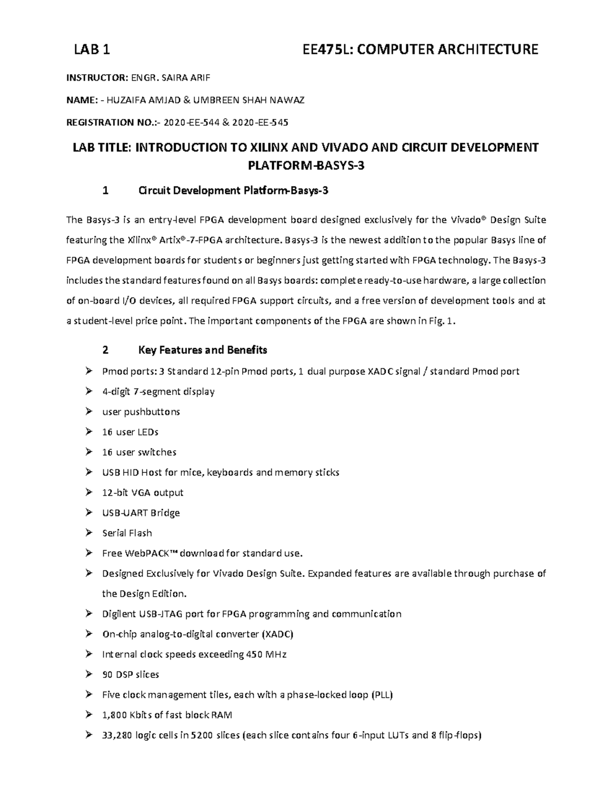 LAB 2 - Electrical Engineering - INSTRUCTOR: ENGR. SAIRA ARIF NAME ...