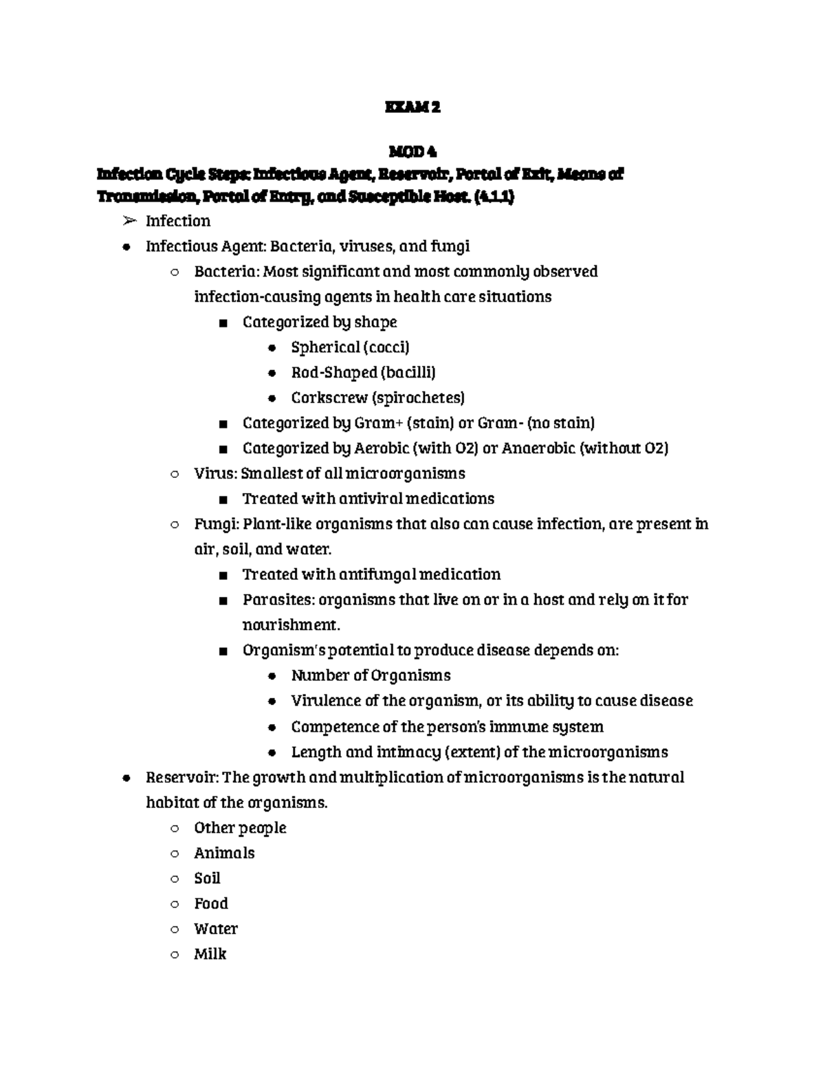 Exam 2 Nursing Funds - Jot Down - EXAM 2 MOD 4 Infection Cycle Steps ...