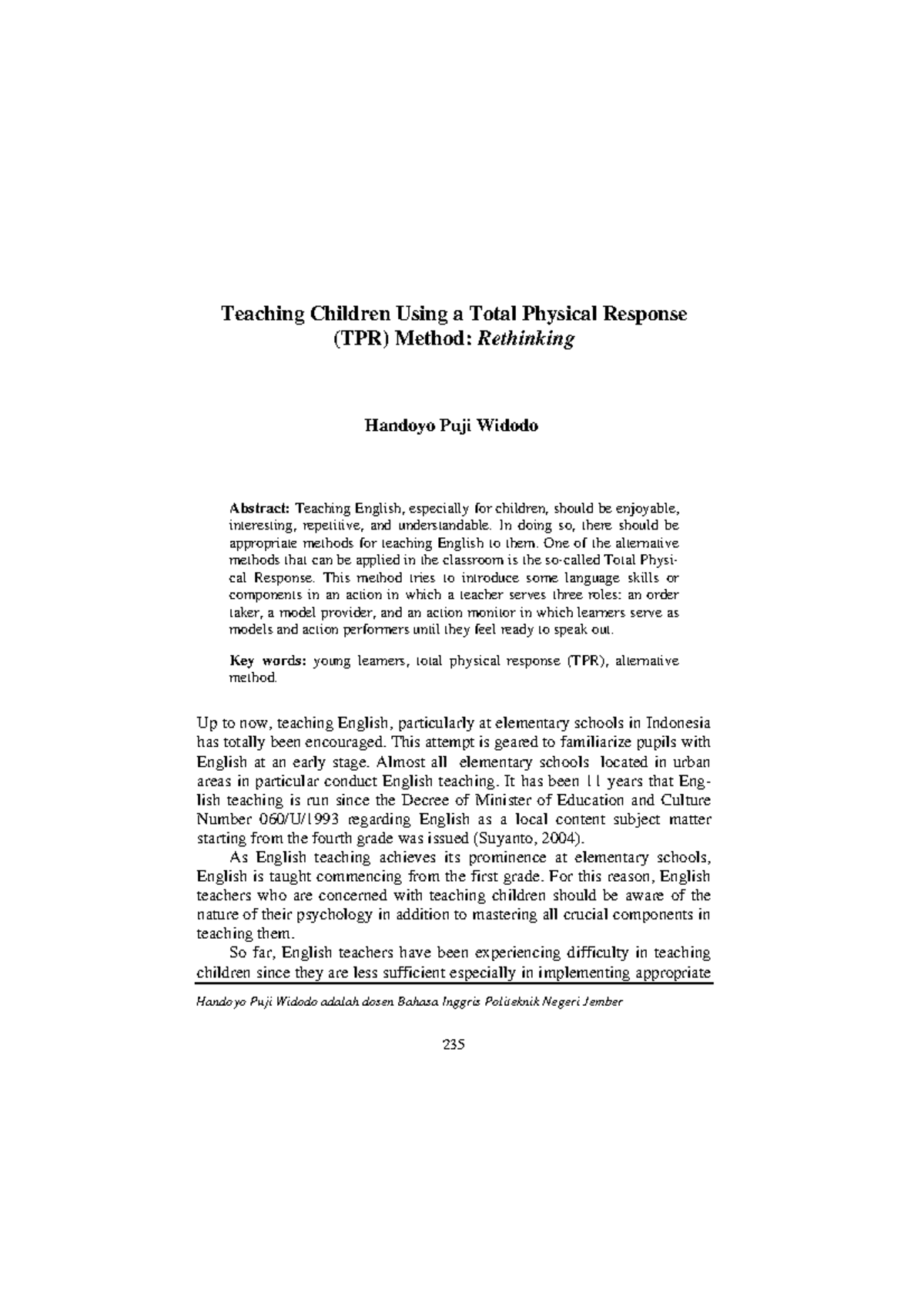 Teaching Children Using a Total Physical Response TPR Method Rethinking ...