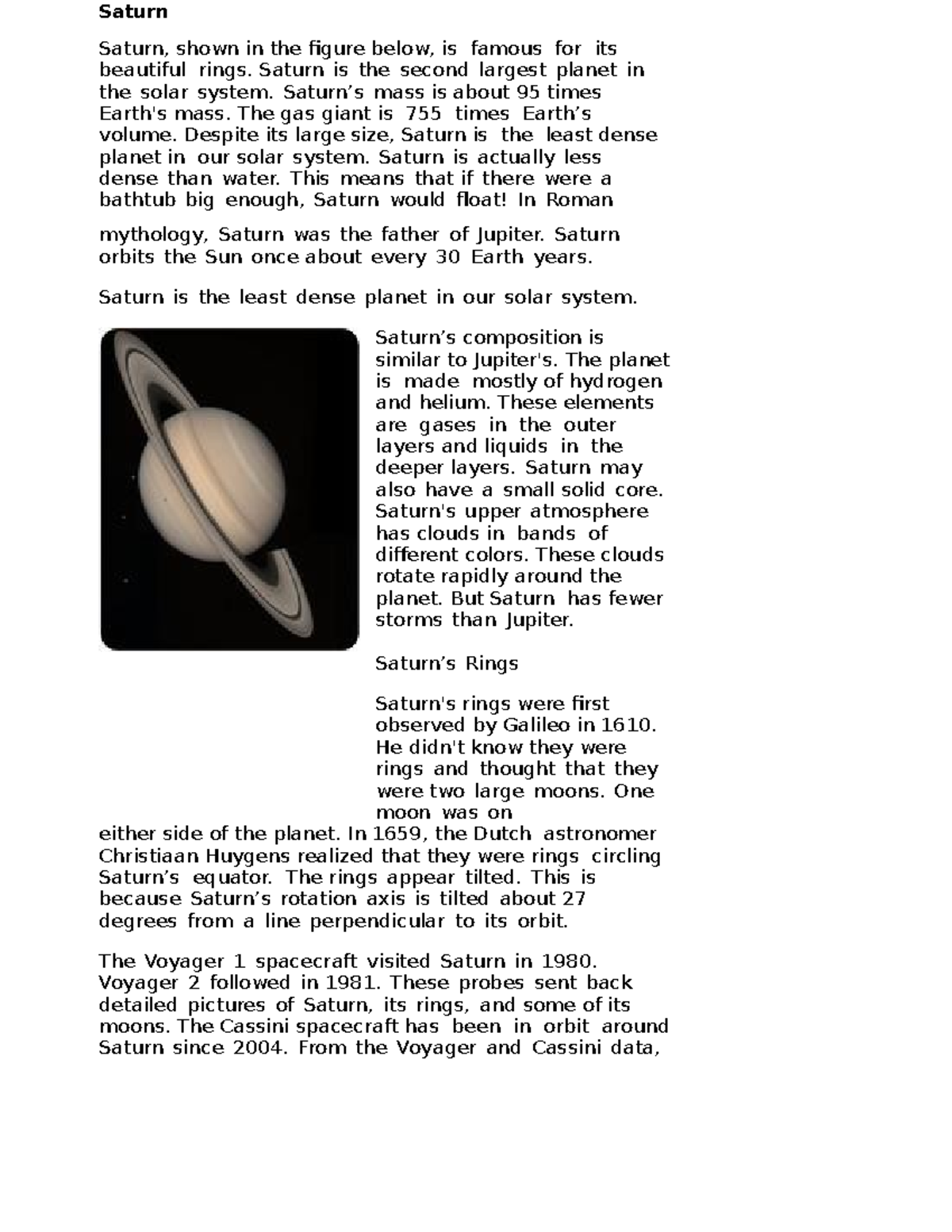 Saturn - Saturn Saturn, shown in the figure below, is famous for its ...