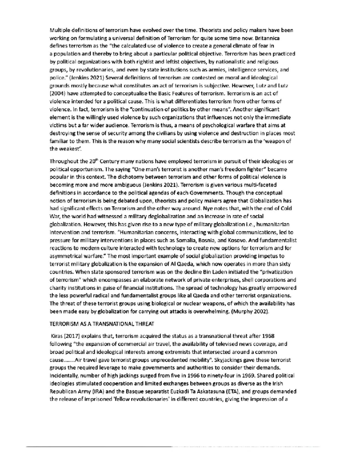 Terrorism - Summary Political sci honours - Multiple definitions of ...