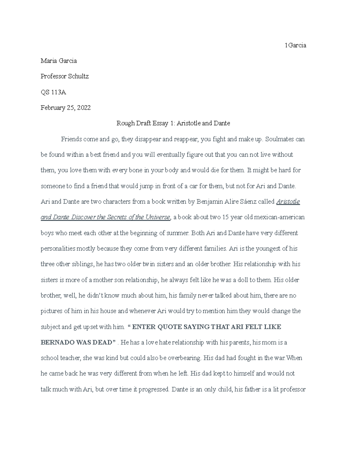 Rough Draft Essay Ari&Dante - maria garcia - 1Garcia Maria Garcia ...