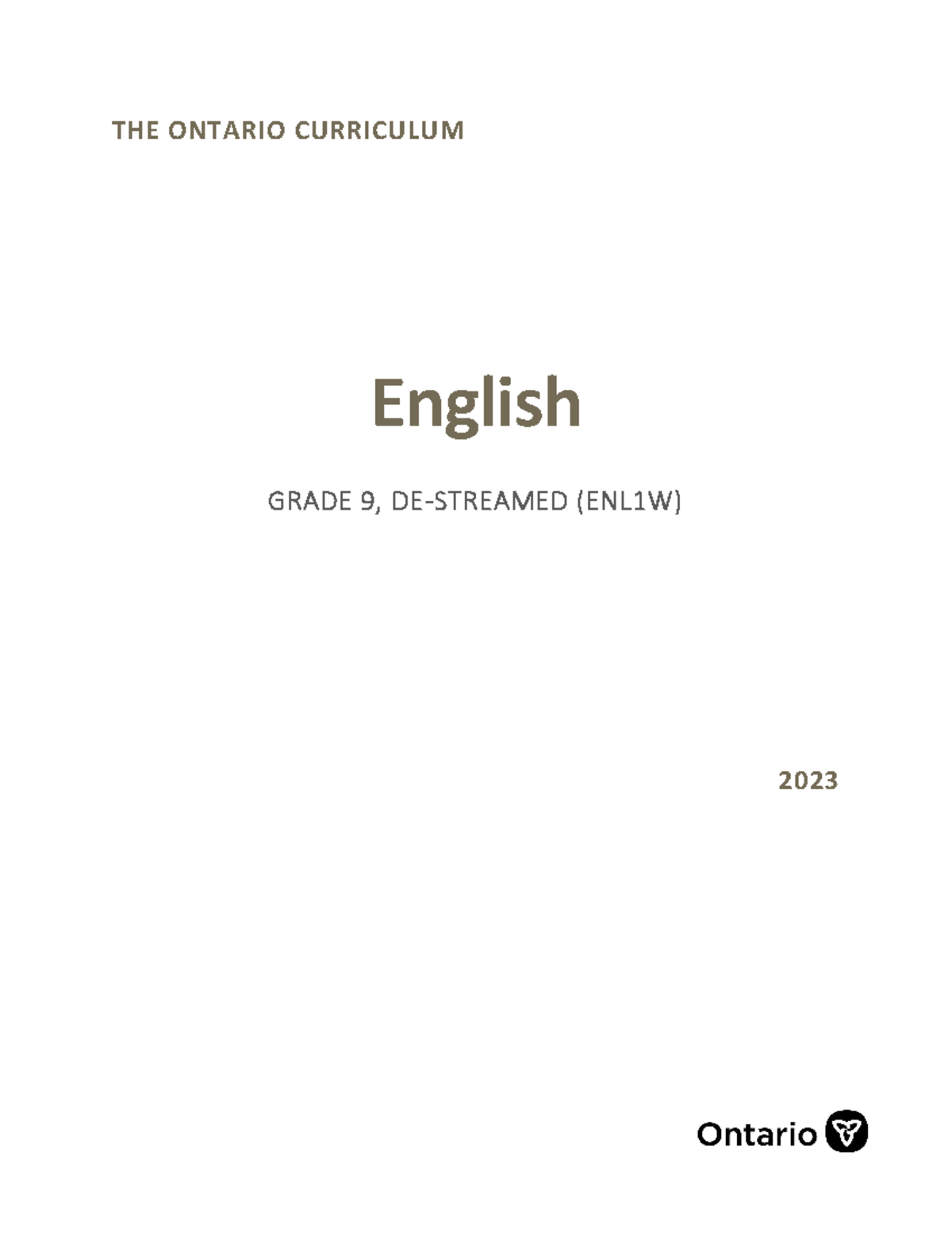 Attachment 22 English 9 ENL1W - THE ONTARIO CURRICULUM English GRADE 9 ...
