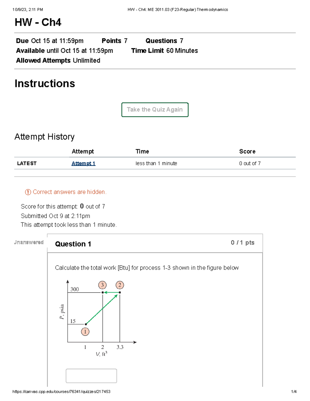 ME3011 - HW #4 - HW - Ch Due Oct 15 at 11:59pm Points 7 Questions 7 Available until Oct 15 at ...