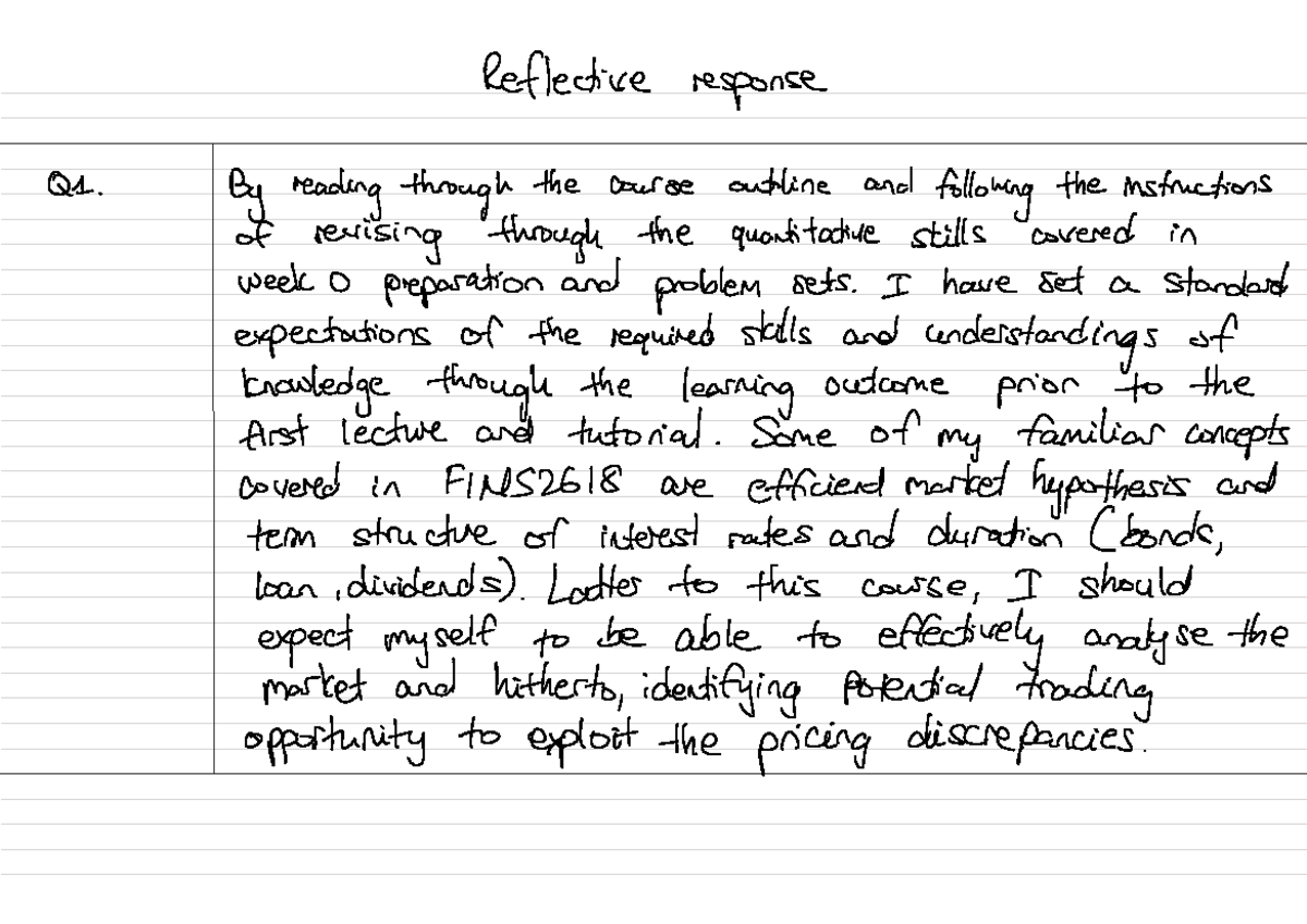 Week 1 Problem Set - Homework of week 1 - Reflective response Q1. By ...