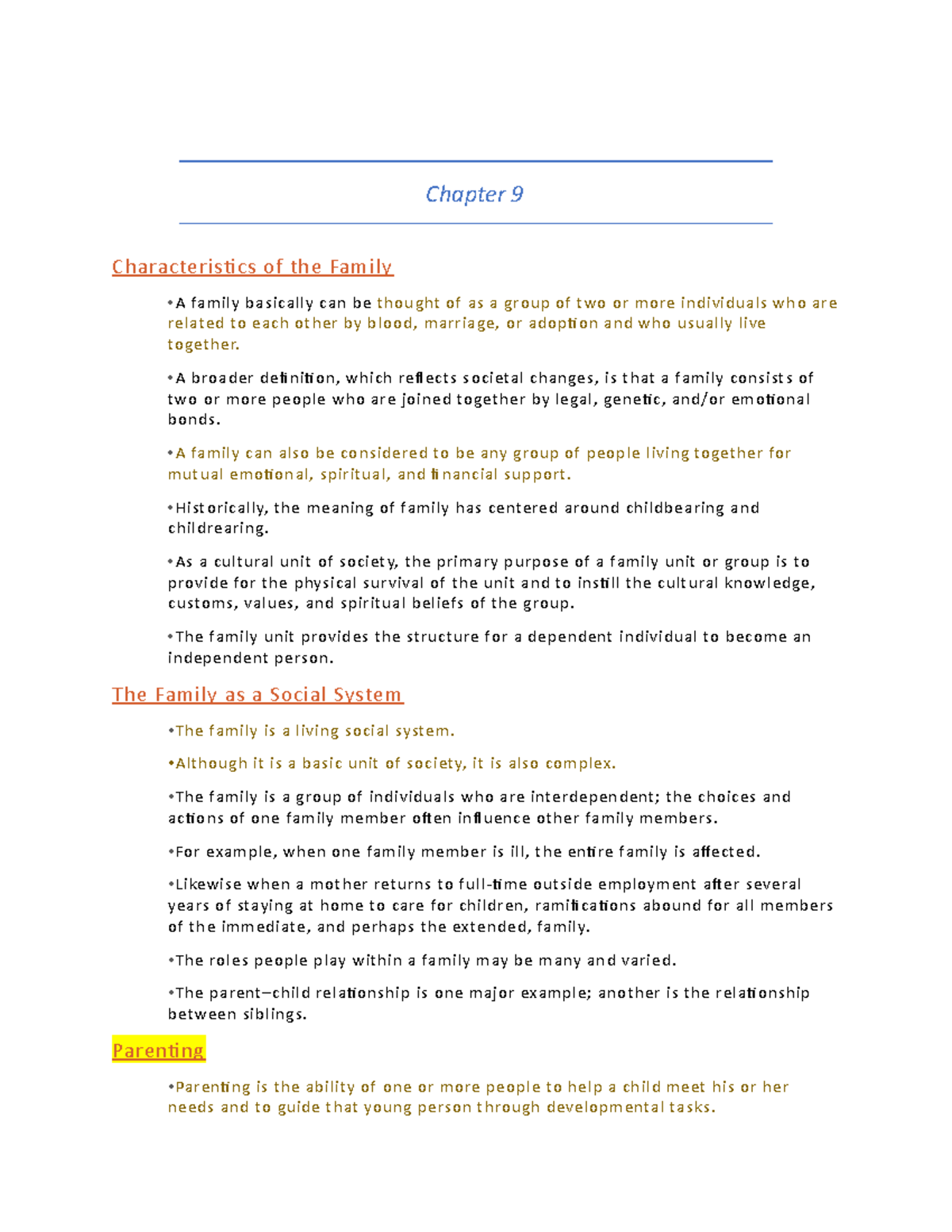 Chapter 9 - Notes to help with testing questions - Chapter 9 ...