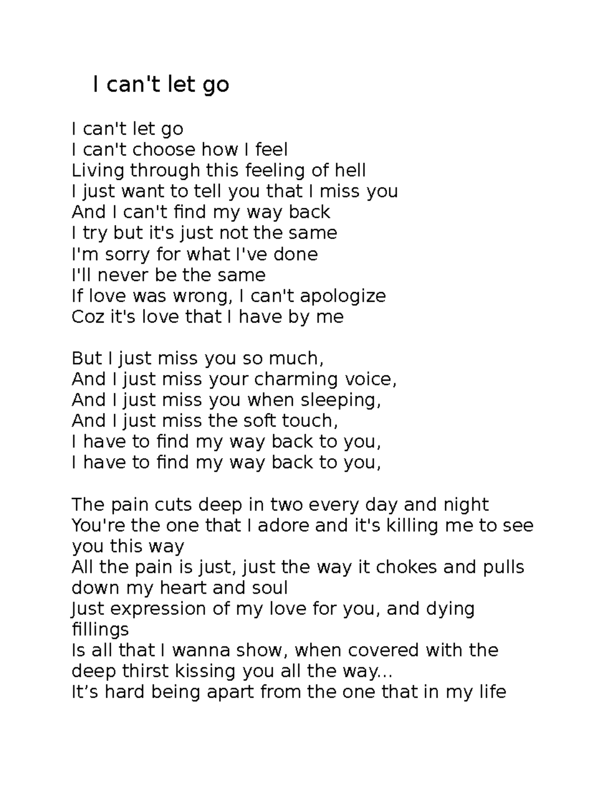 I can't let go-WPS Office - I can't let go I can't let go I can't choose how I feel Living ...