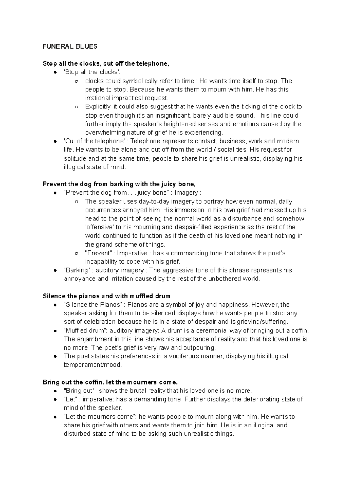 Funeral blues by w h auden analysis notes igcse english literature ...
