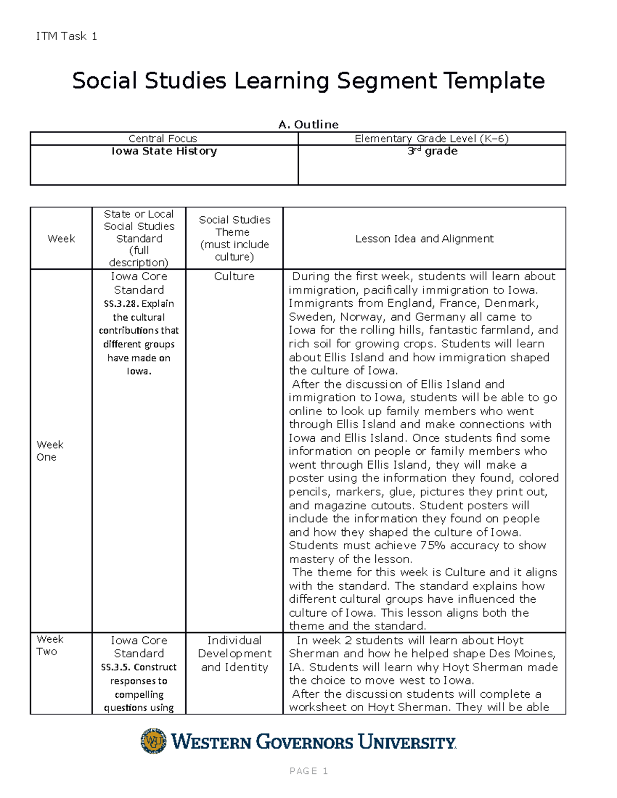Social Studies Learning Segment Template - Outline Central Focus ...