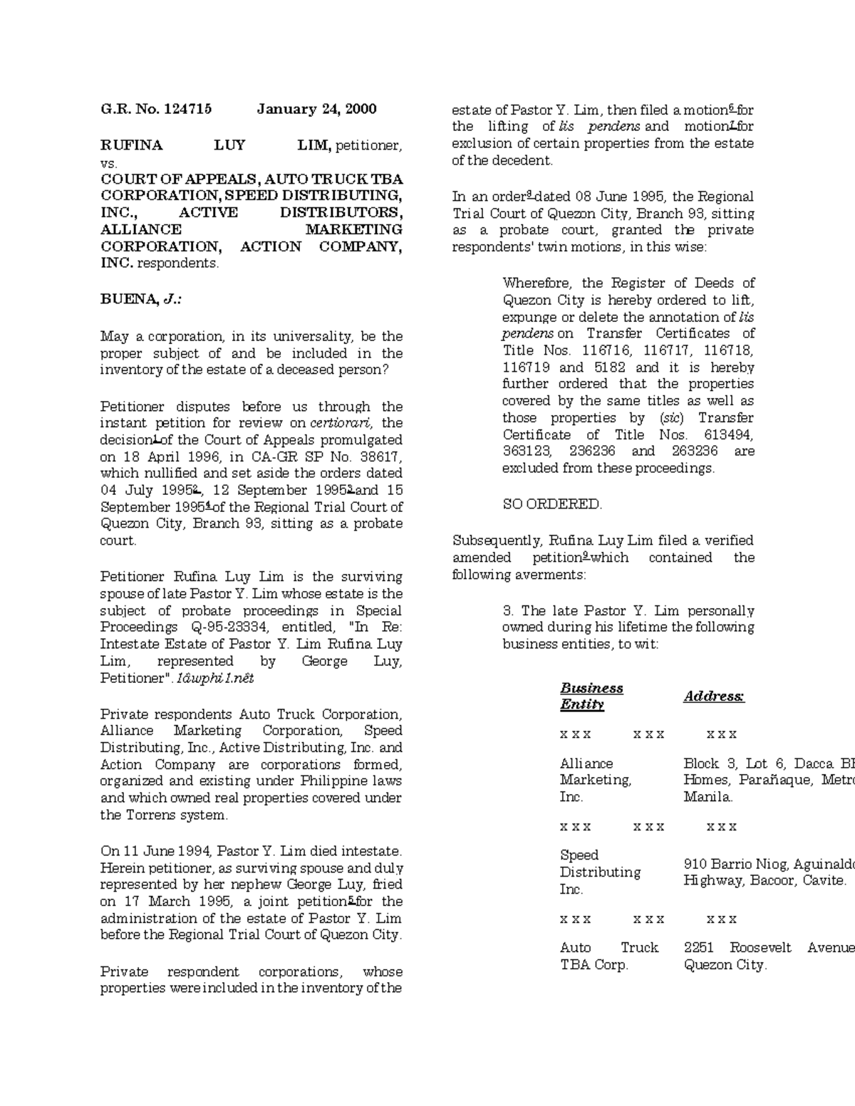 7. Lim vs CA - Spec Pro - G. No. 124715 January 24, 2000 RUFINA LUY LIM ...