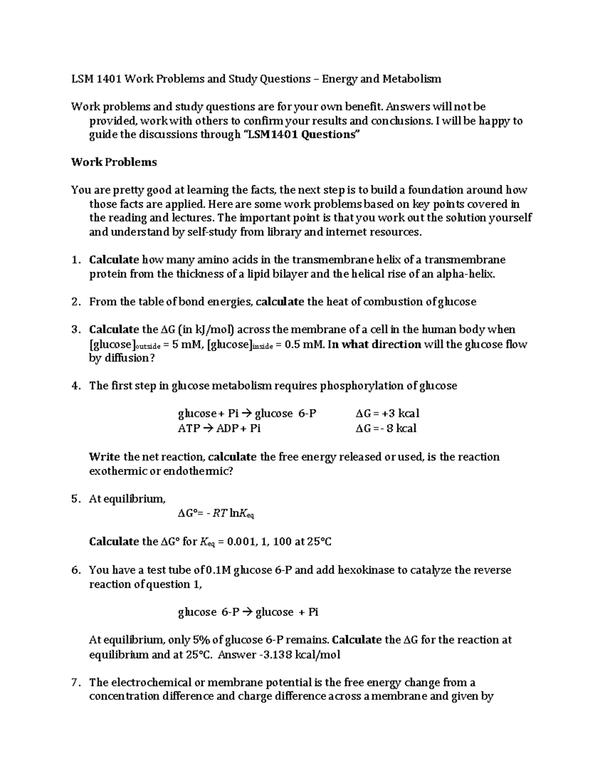 LSM 1401 Work Problems and Study Questions – Energy and Metabolism ...