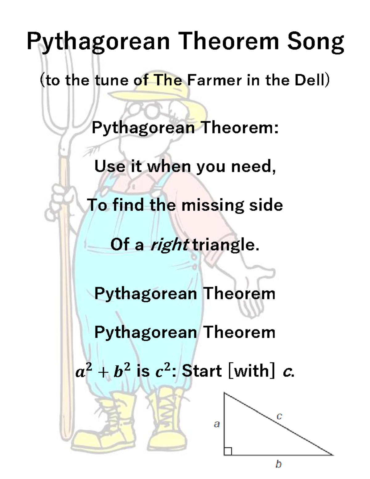 Pythagorean Theorem Song - Pythagorean Theorem Pythagorean Theorem 𝒂 𝟐 ...