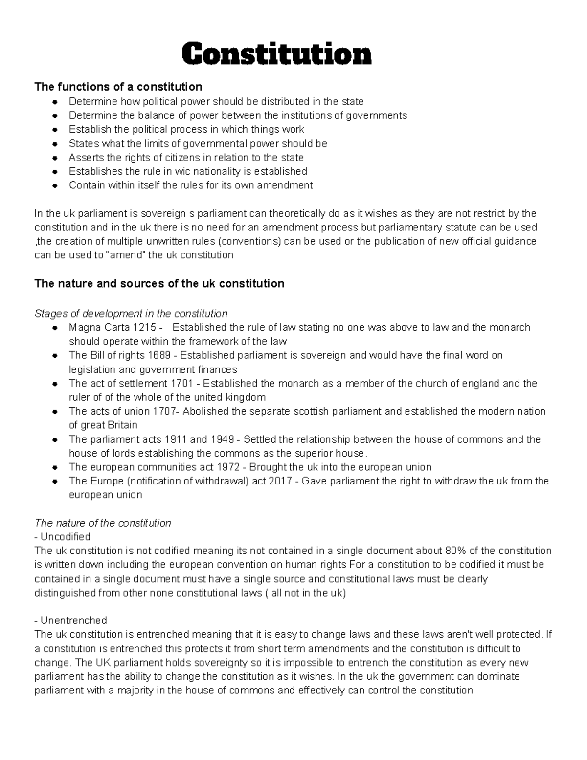 Constitution revision - Constitution The functions of a constitution ...