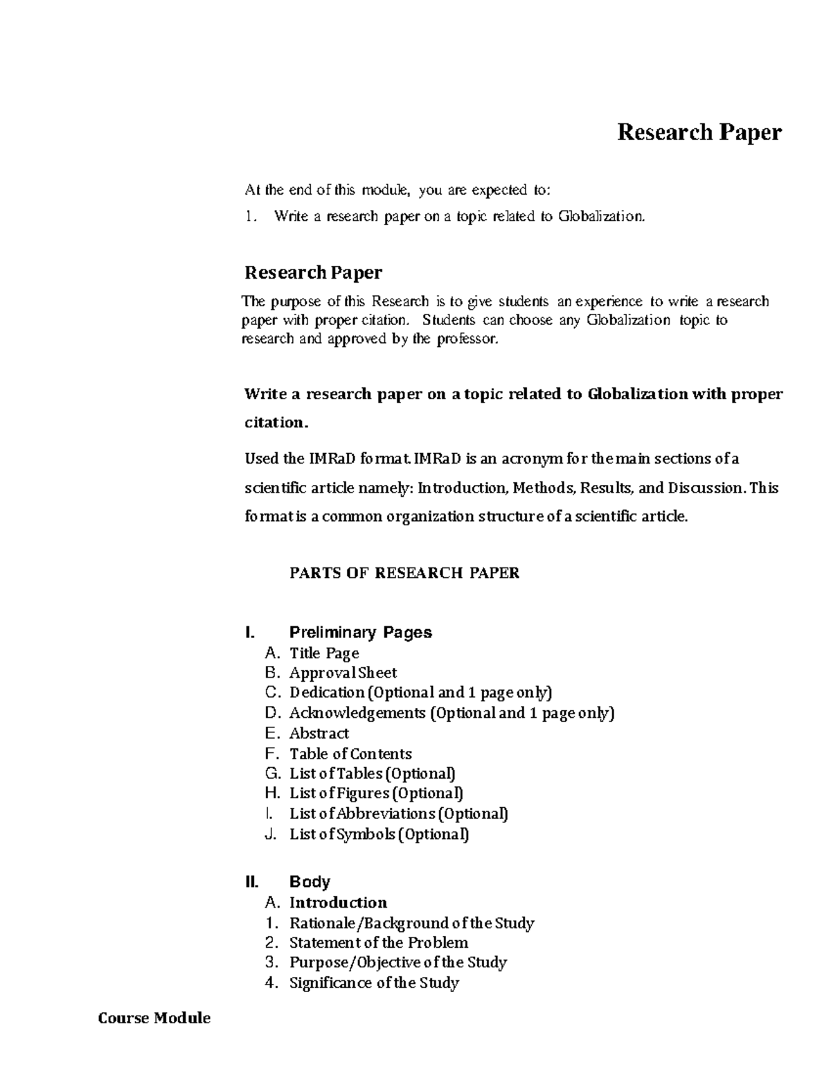 W11 & W13 Research Paper Writing - Module - Course Module Research ...