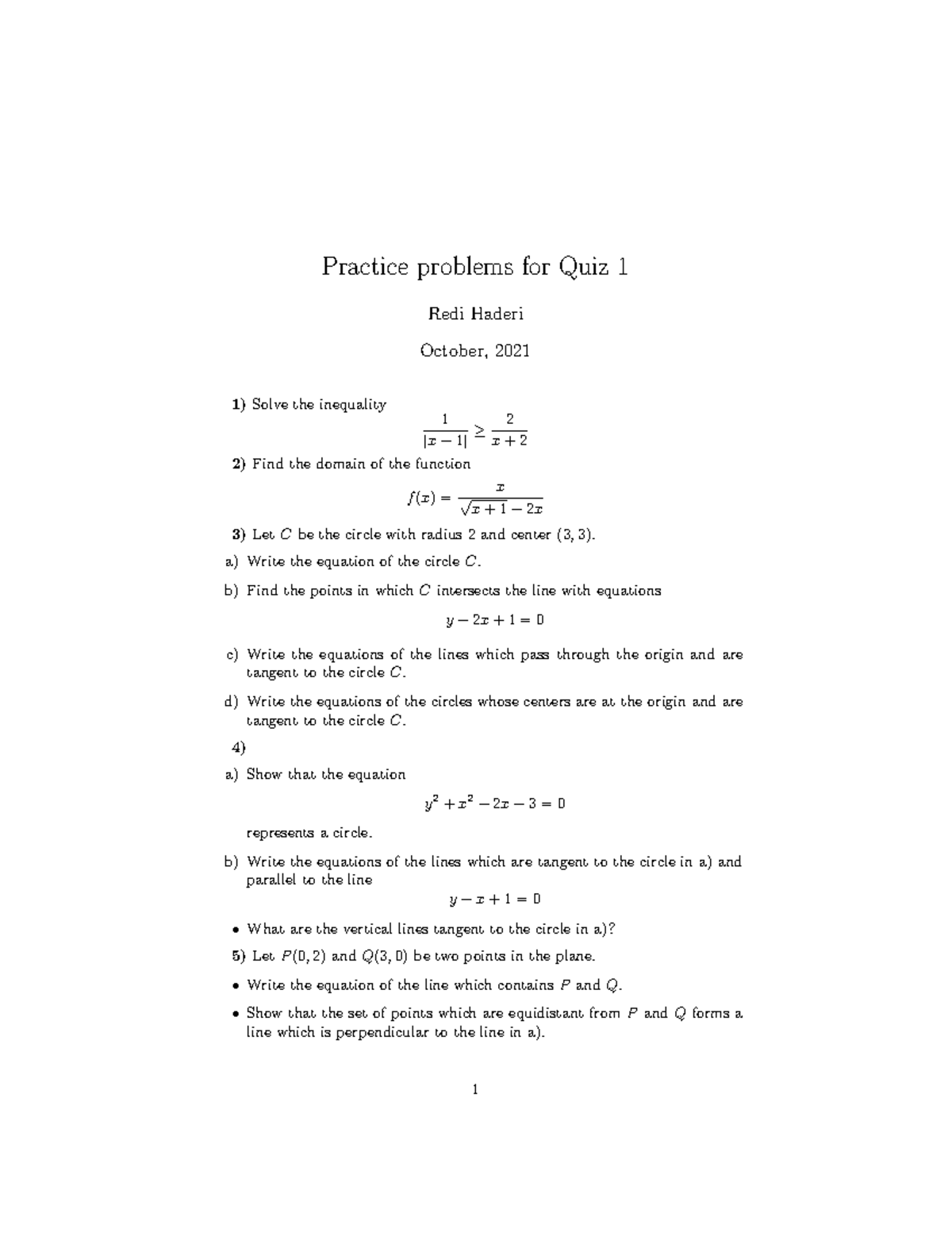 Math105 02 Practice problems Q1 - Practice problems for Quiz 1 Redi ...