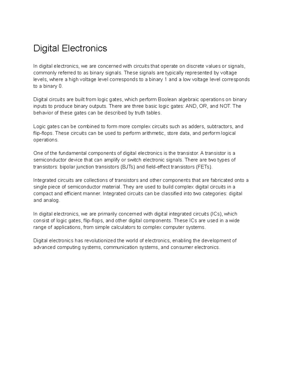 General Physics III (PHY-2040) Lecture 60 - Digital Electronics - Digital Electronics In digital ...