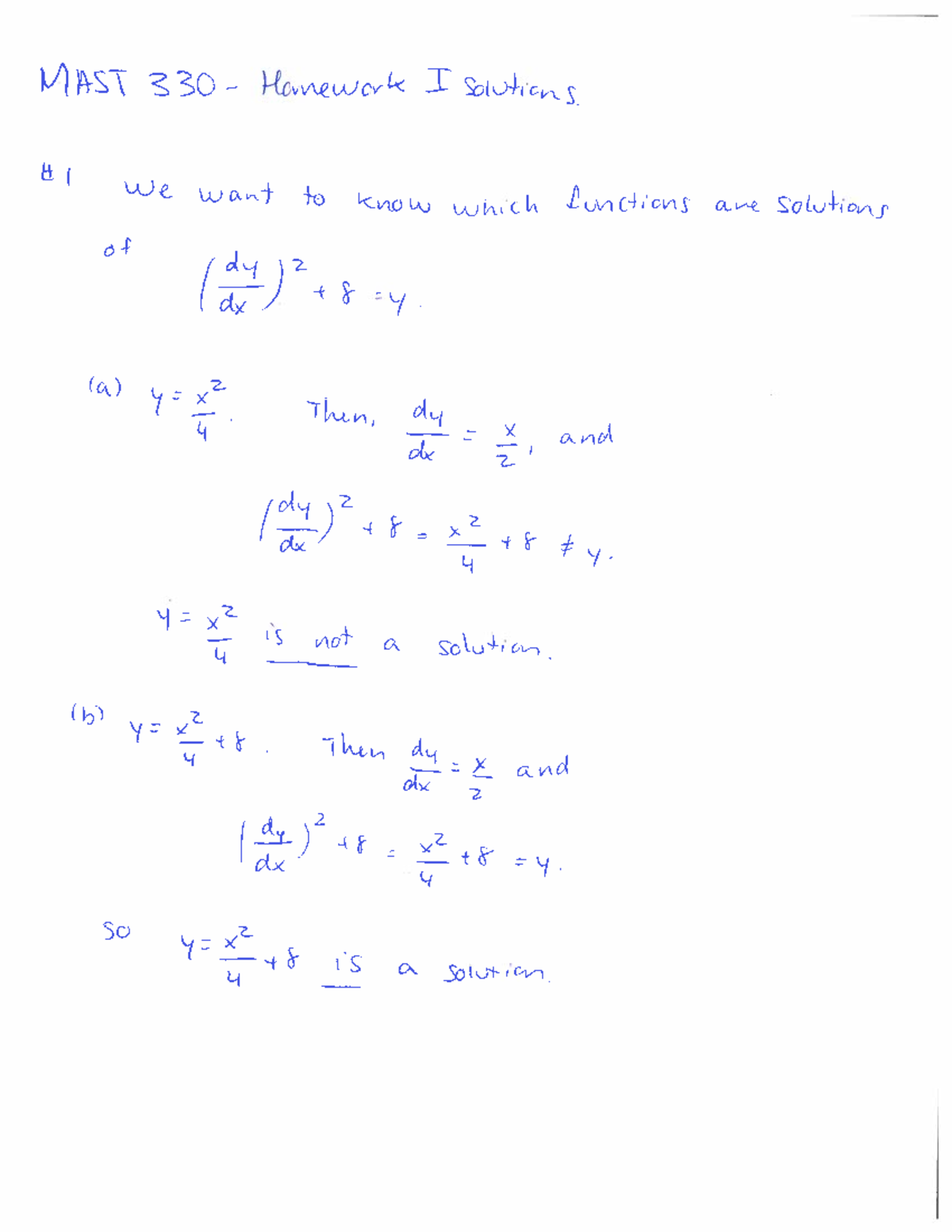 Homework 1 Solution MAST 330 - A - MAST 330 Homework I Solutions we want to know functions are ...