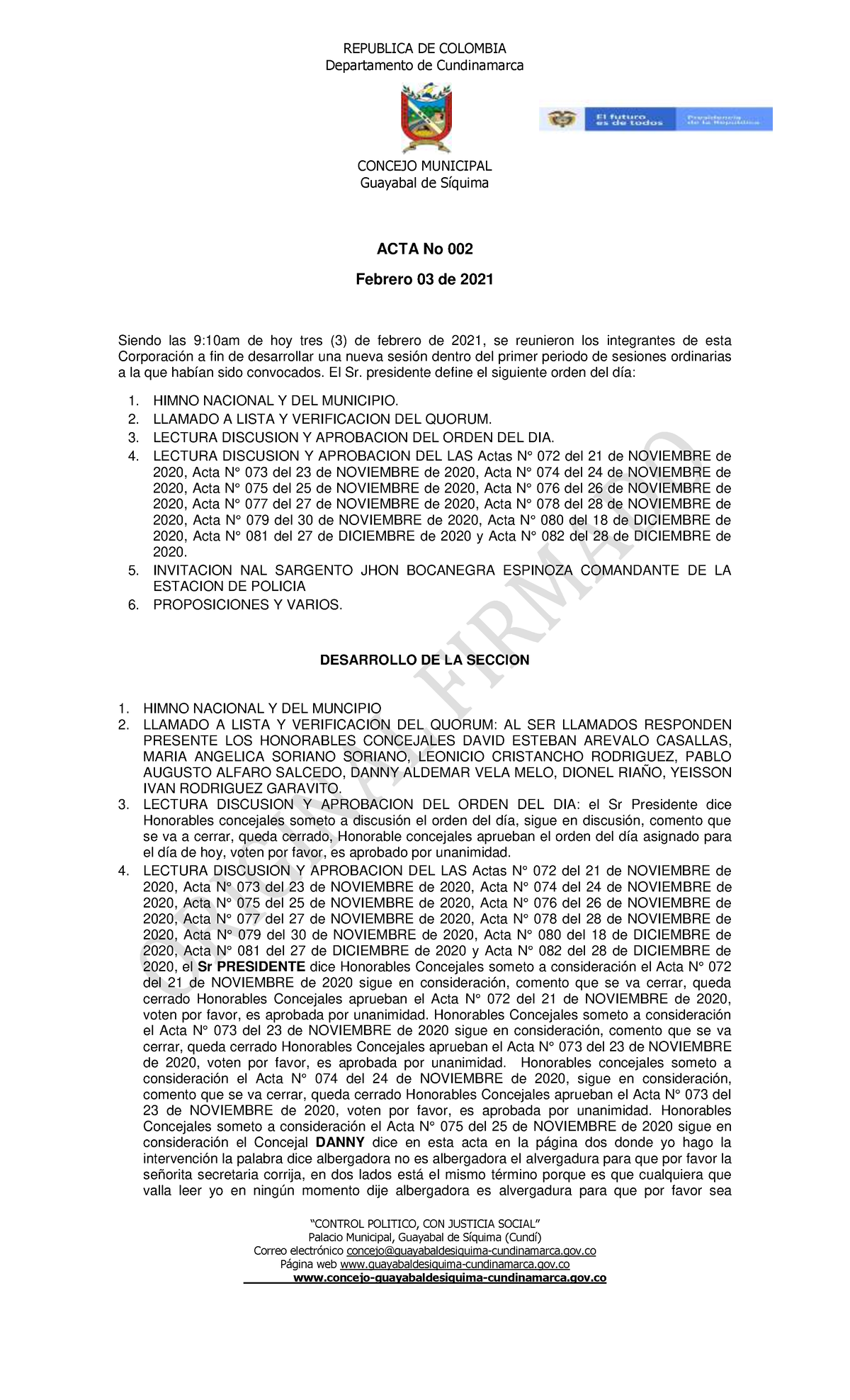 Acta N° 002 Invitacion AL Sargento - Constitución Política - Uniminuto - Studocu