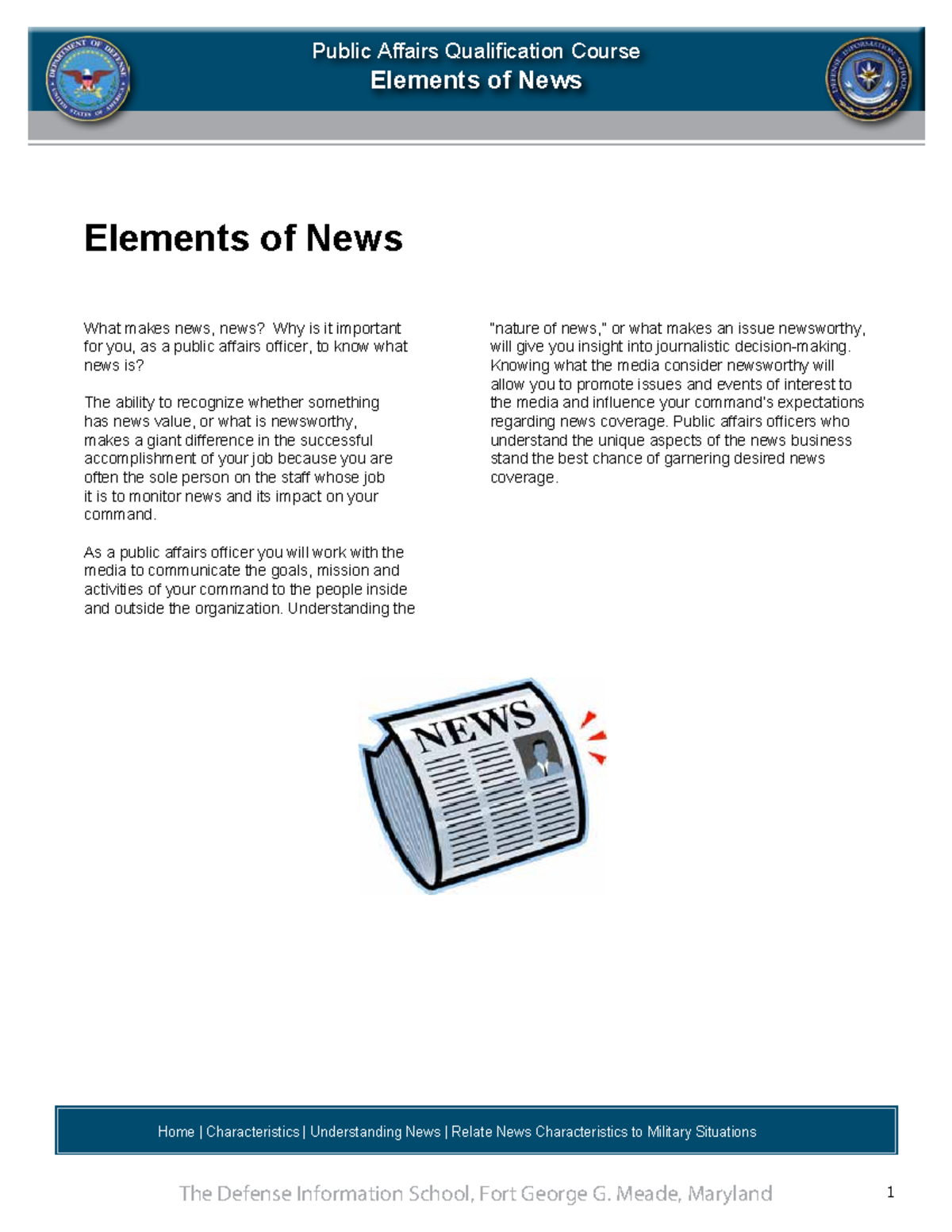 Elements of News - how to write good news - The Defense Information ...