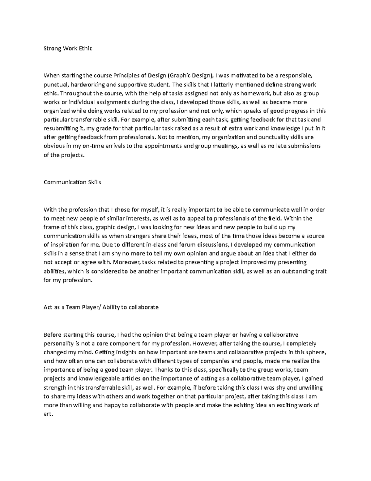 Africa - Strong Work Ethic When starting the course Principles of ...