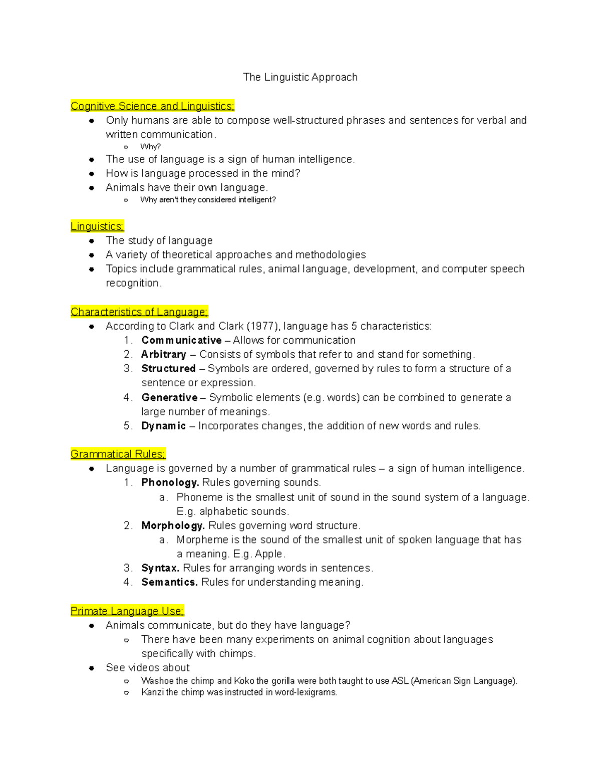 The Linguistic Approach - The Linguistic Approach Cognitive Science and ...