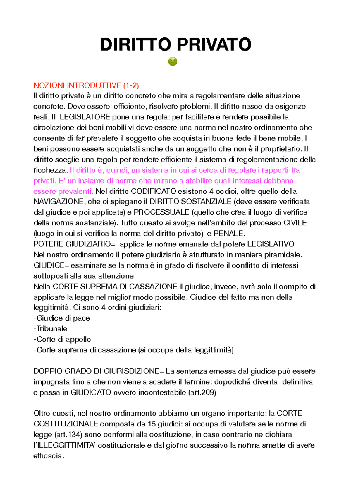Appunti diritto privato - DIRITTO PRIVATO 🤢 NOZIONI INTRODUTTIVE (1-2 ...