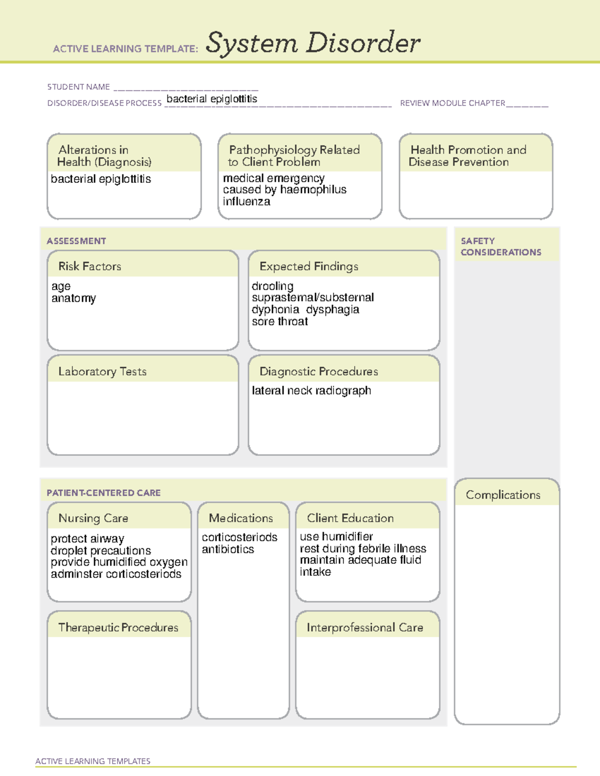 Bacterial epiglottitis - ACTIVE LEARNING TEMPLATES System Disorder ...