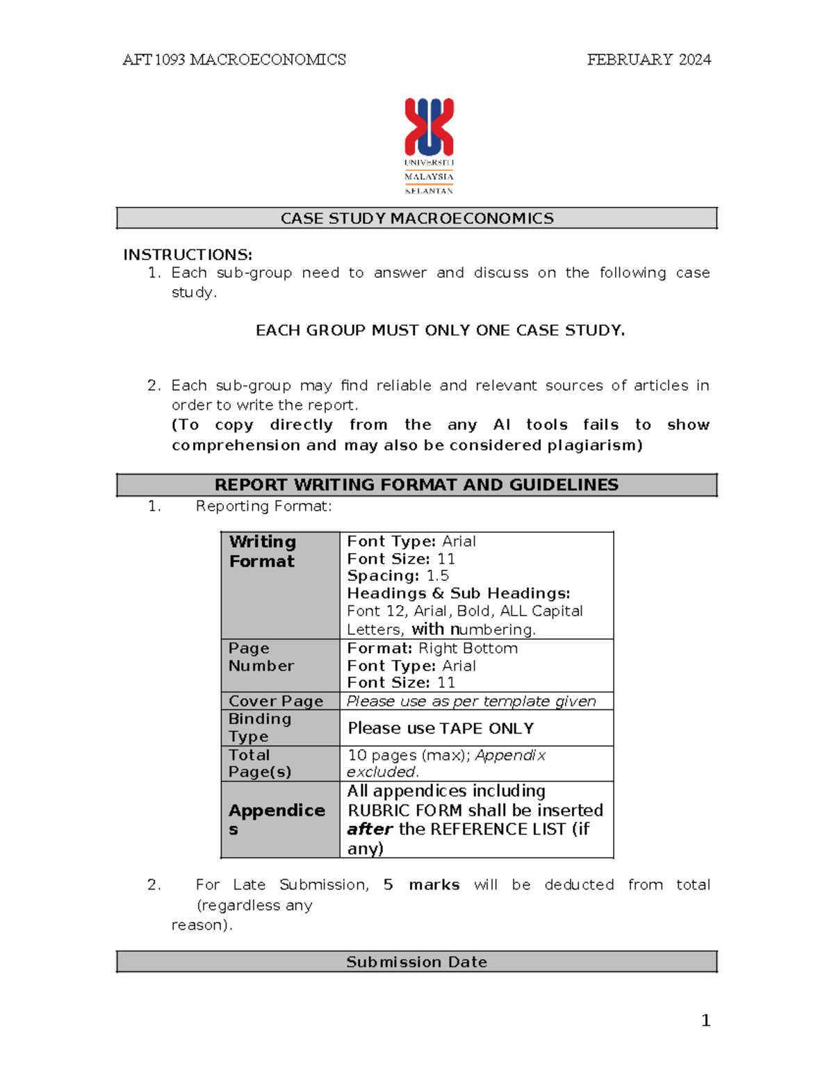 Case Study - Guidelines - AFT1093 MACROECONOMICS FEBRUARY 2024 CASE STUDY MACROECONOMICS - Studocu