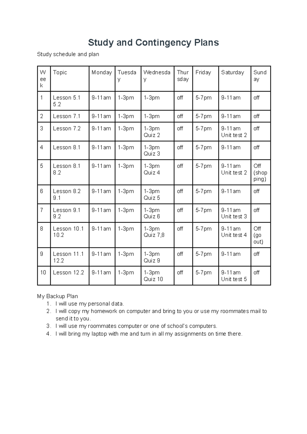 Study and Contingency Plans - Study and Contingency Plans Study ...