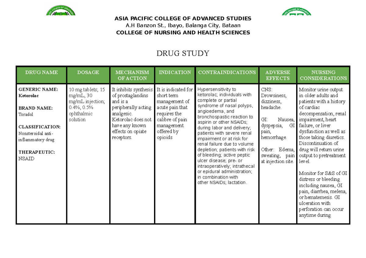 DRUG- Study- Template - none - A Banzon St., Ibayo, Balanga City ...