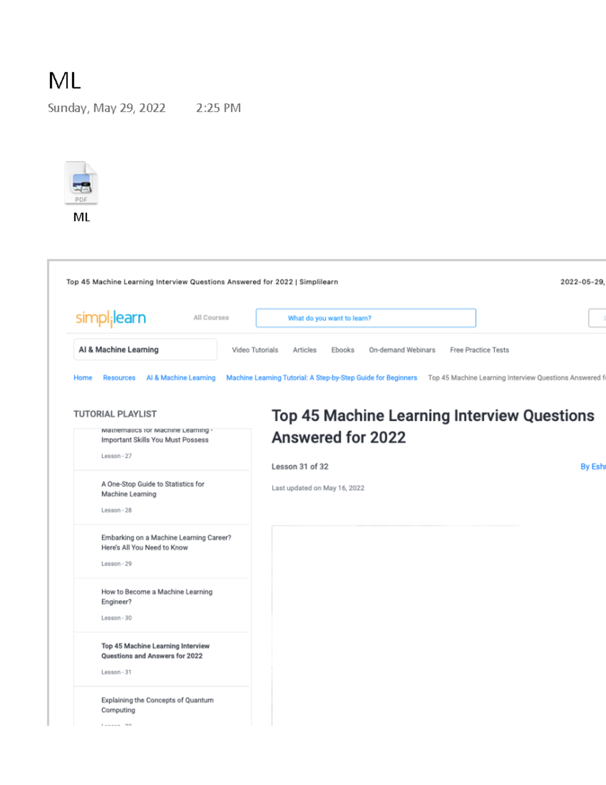Machine learning - computer science - ML ML Sunday, May 29, 2022 2:25 ...