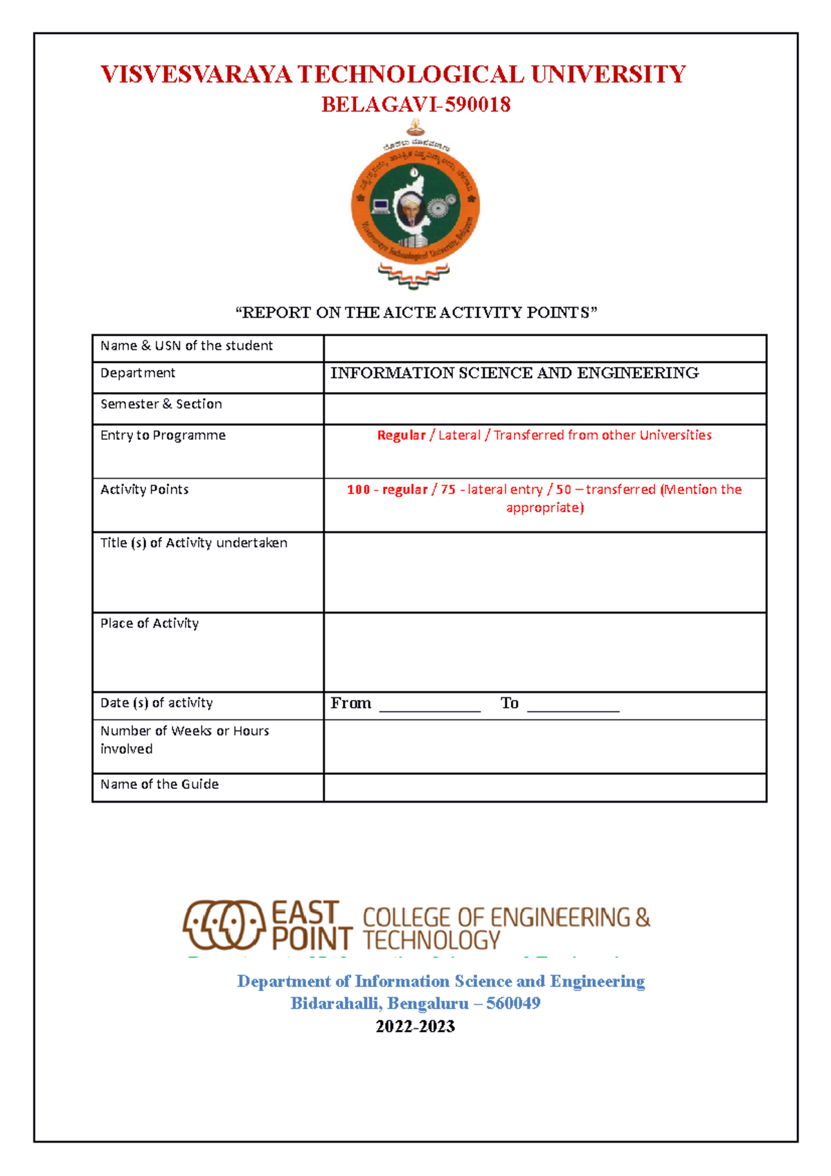 Aicte Sample Report - VISVESVARAYA TECHNOLOGICAL UNIVERSITY BELAGAVI ...