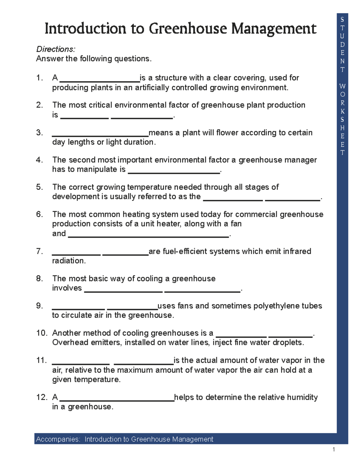 Greenhouse Management Worksheet - 1 S T U D E N T W O R K S H E E T ...