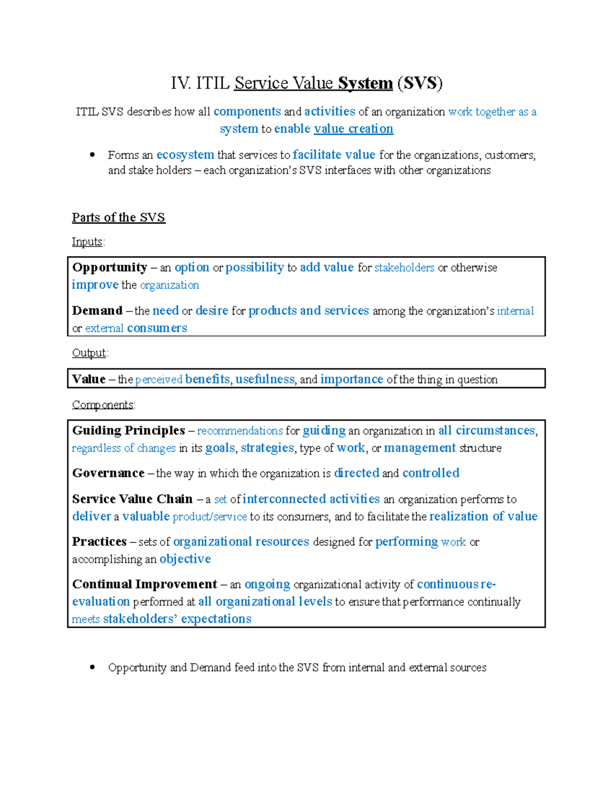 4 - SVS - Notes on Service Value System - IV. ITIL Service Value System ...