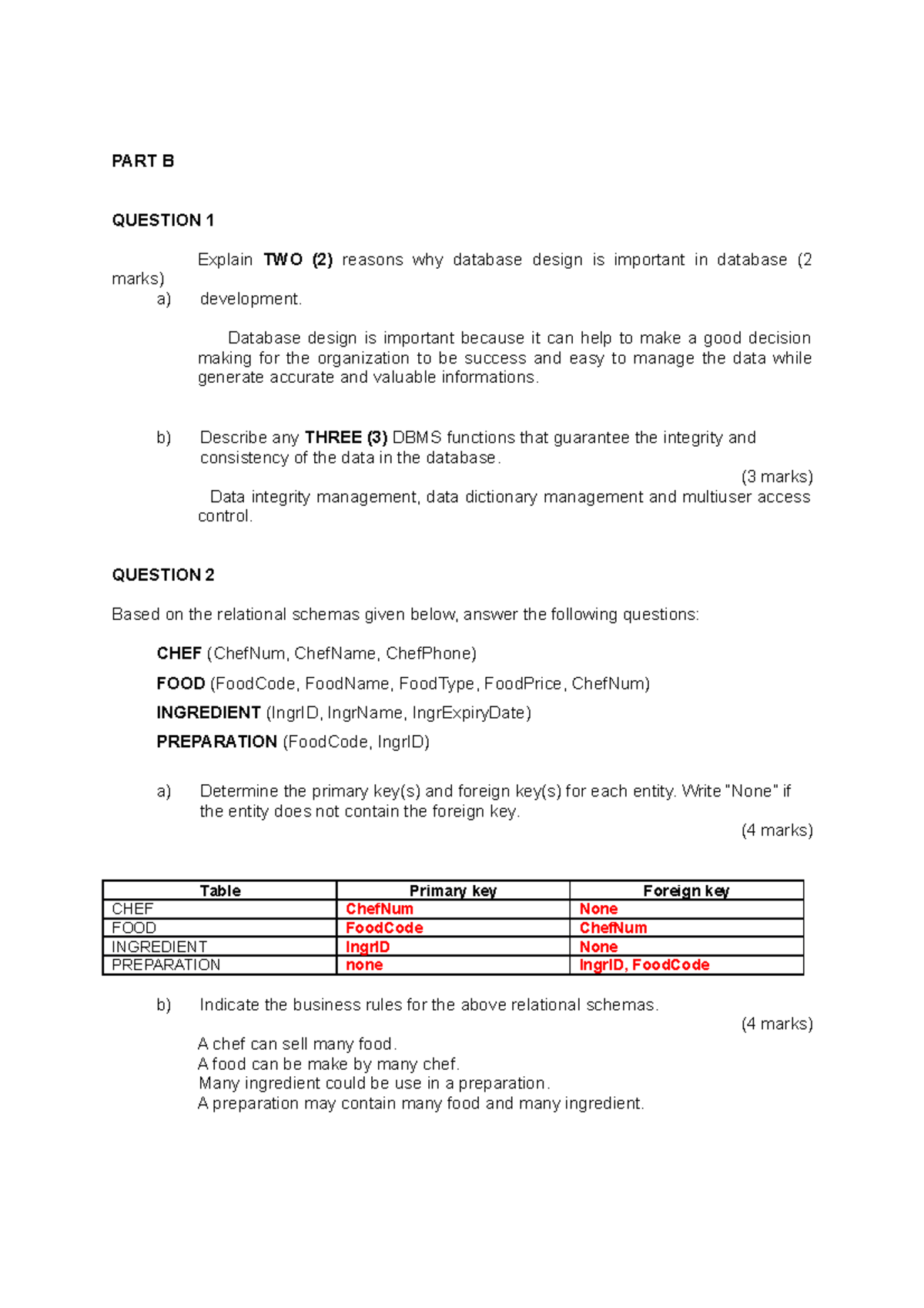 EXER 3 Partb AND PART C 22 23 - PART B QUESTION 1 Explain TWO (2 ...