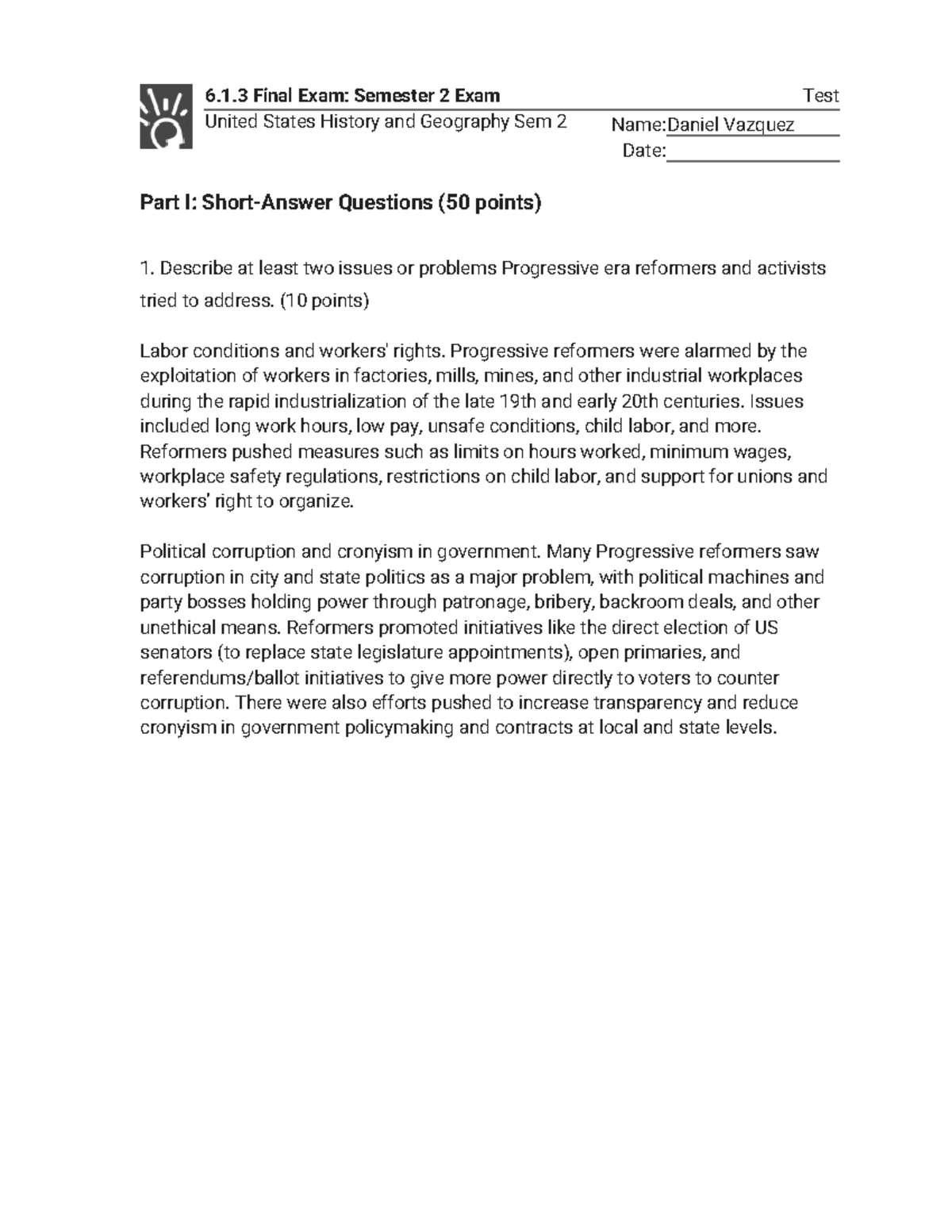 6.1.3 Final Exam - Semester 2 Exam (Test) - 6.1 Final Exam: Semester 2 ...