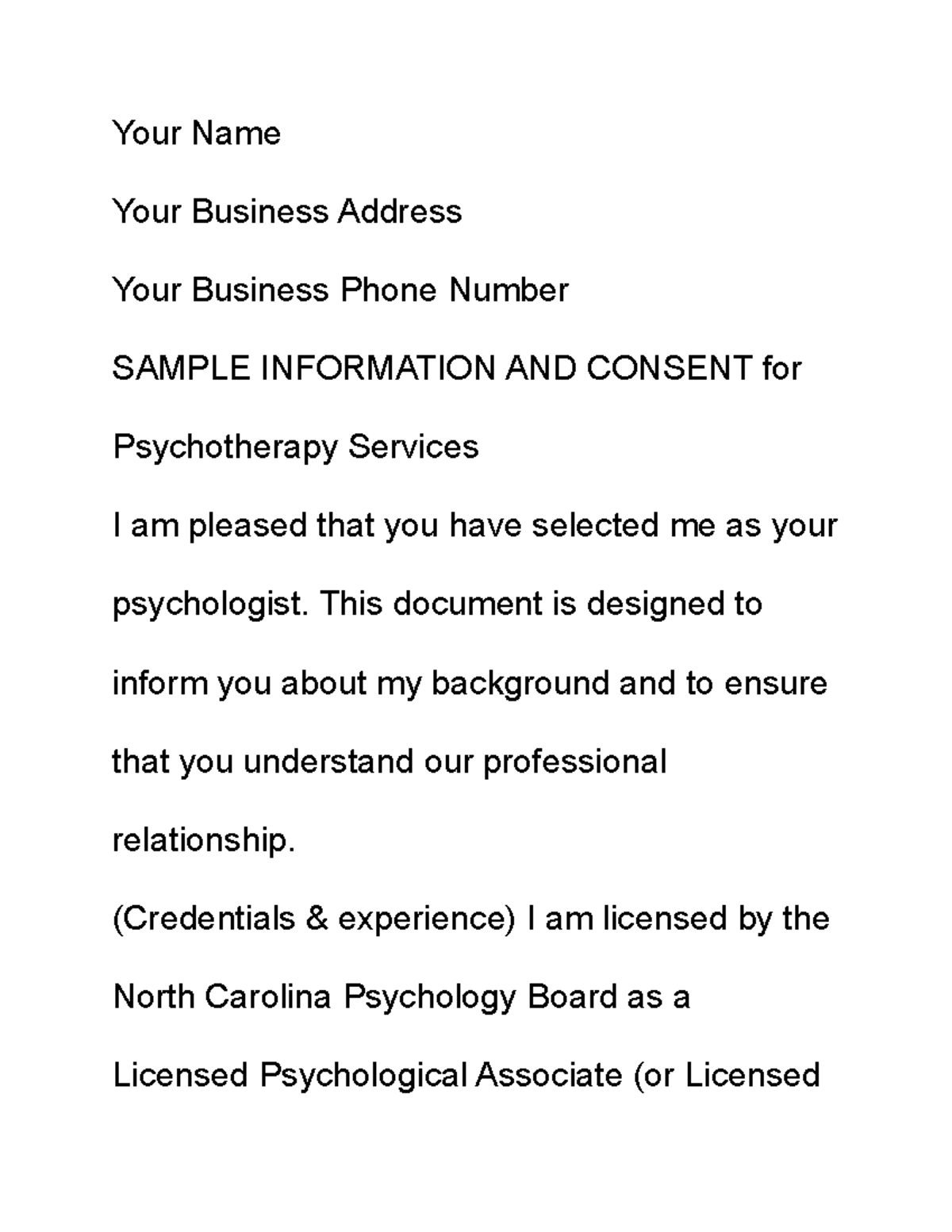 Informed consent - Your Name Your Business Address Your Business Phone ...