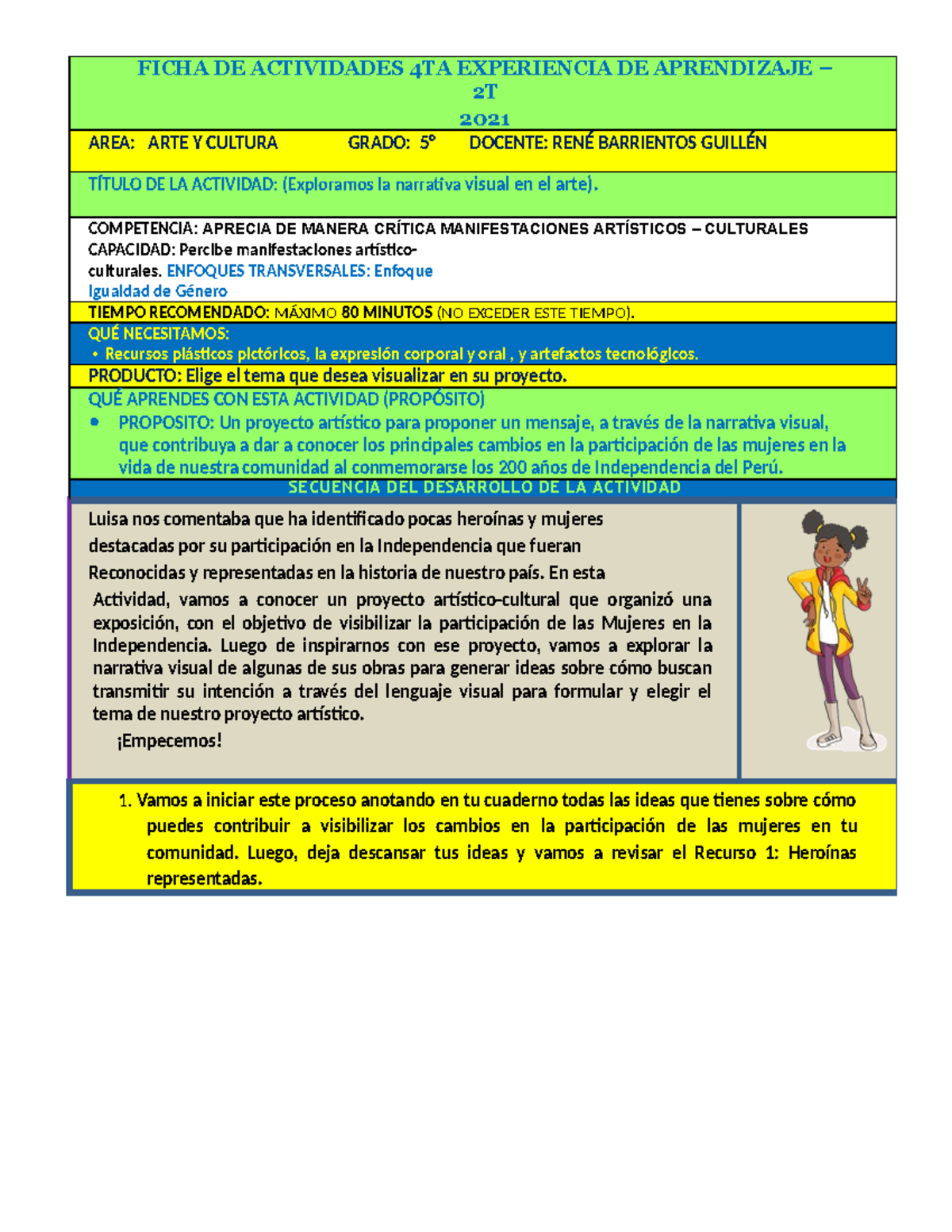 Jhon Li Polino arte - fghjklñ - FICHA DE ACTIVIDADES 4TA EXPERIENCIA DE ...