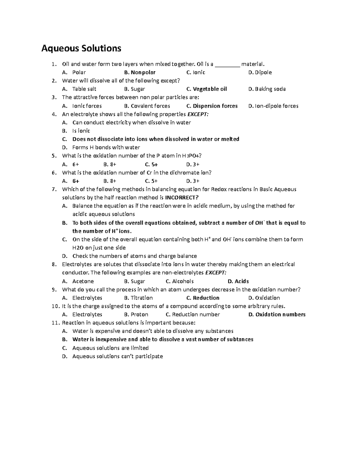 Aqueous Solutions - Aqueous Solutions Oil and water form two layers ...
