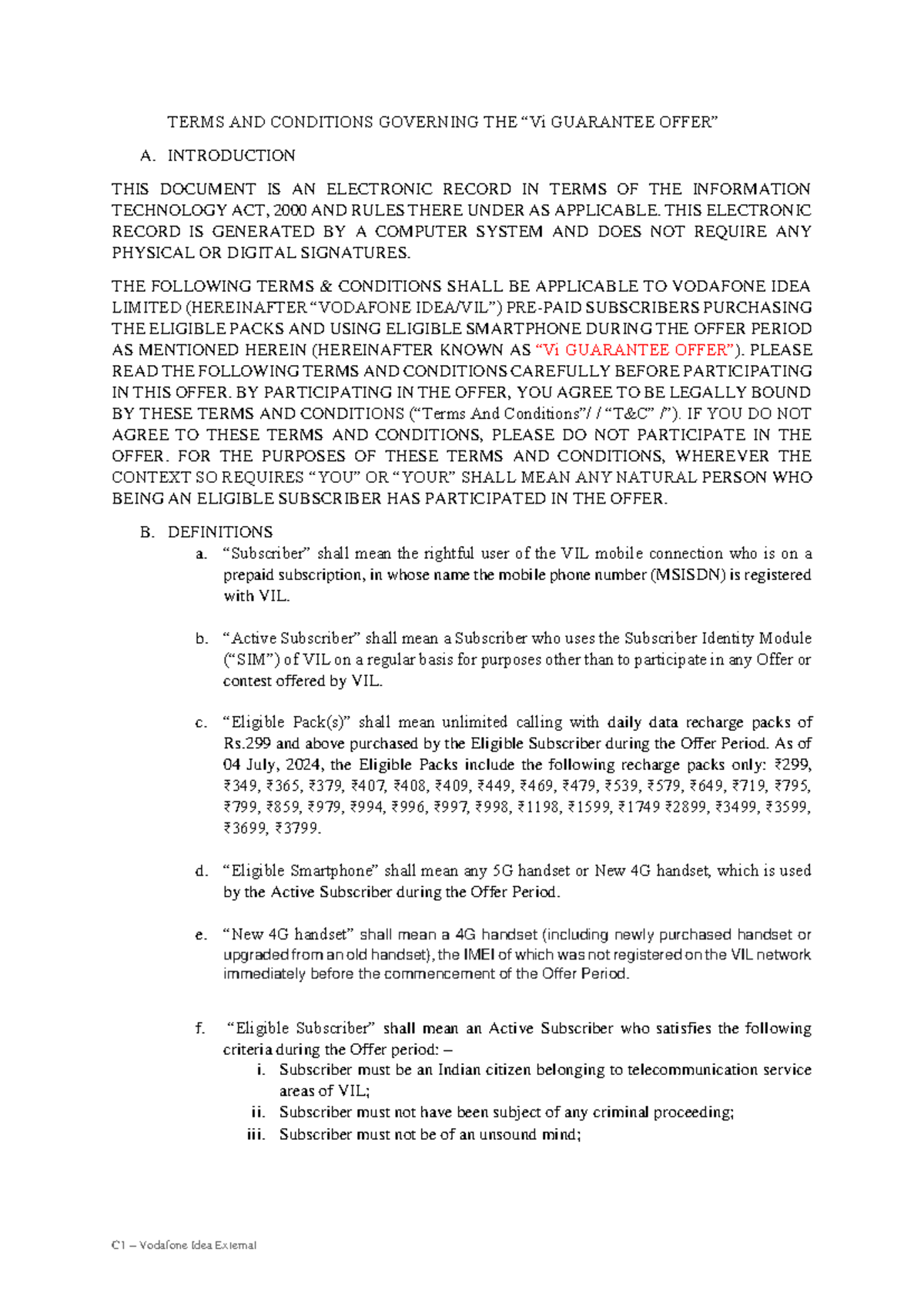 Vi-Guarantee - Good notes - TERMS AND CONDITIONS GOVERNING THE “Vi ...