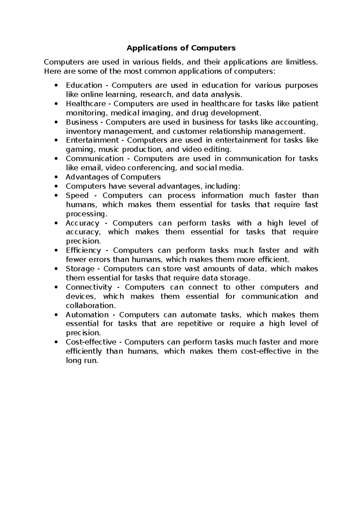 Applications of Computers - Applications of Computers Computers are ...