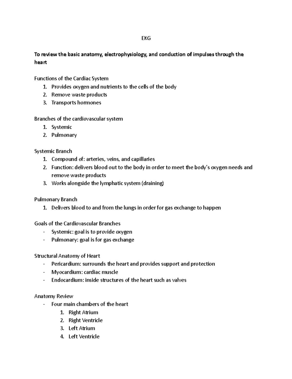 EKG - CPL Lecture notes - EKG To review the basic anatomy ...