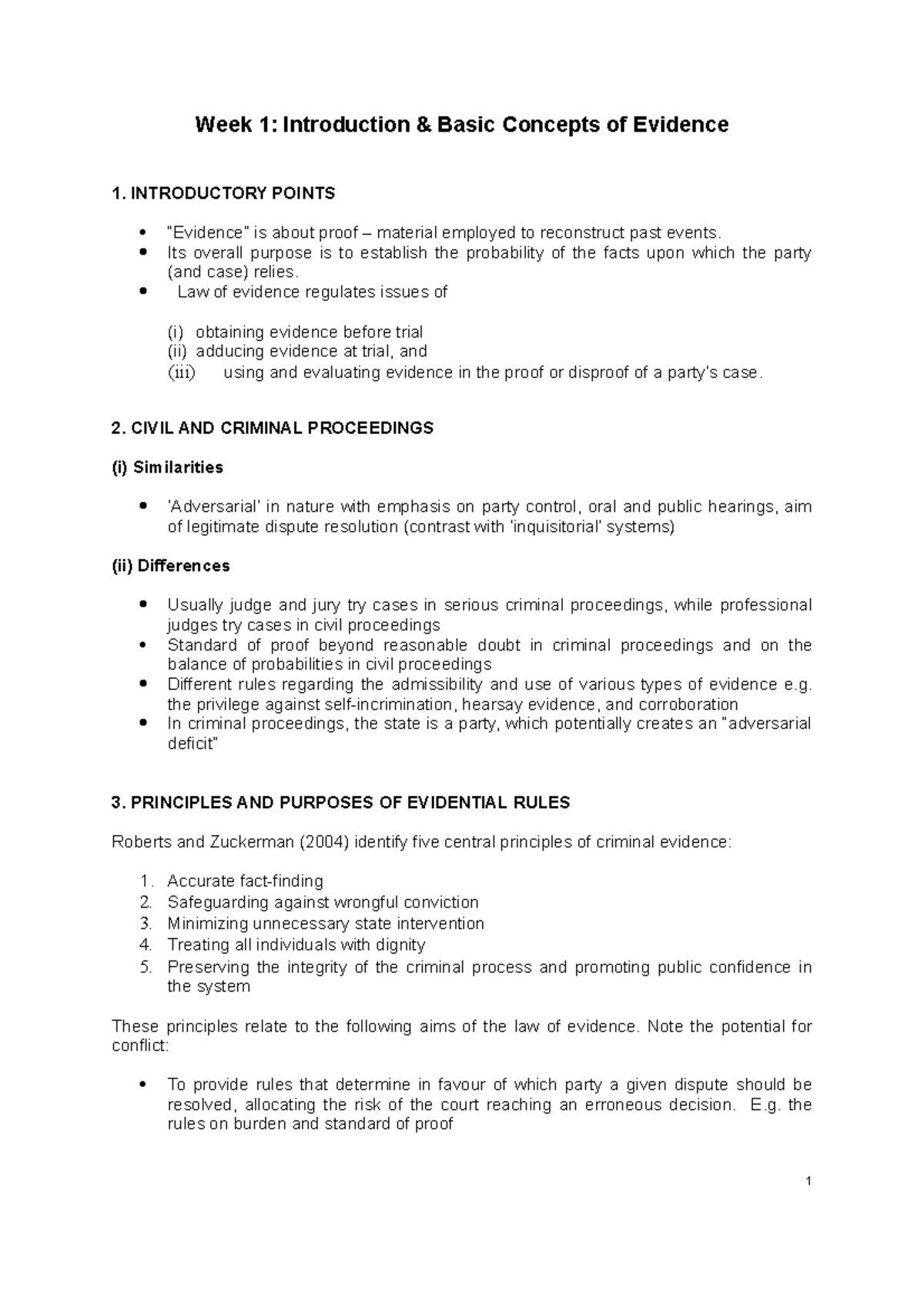 Law of Evidence - Basic Concepts Handout - Week 1: Introduction & Basic ...