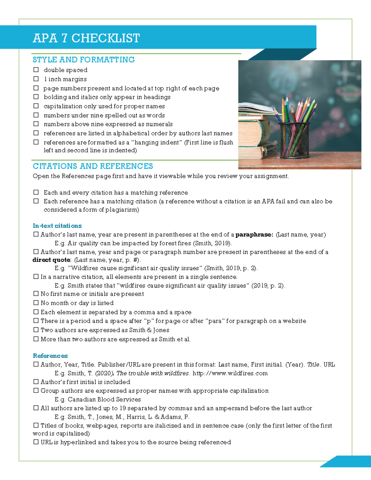 APA student checklist - APA 2ND 7TH STYLE EDITION - APA 7 CHECKLIST ...