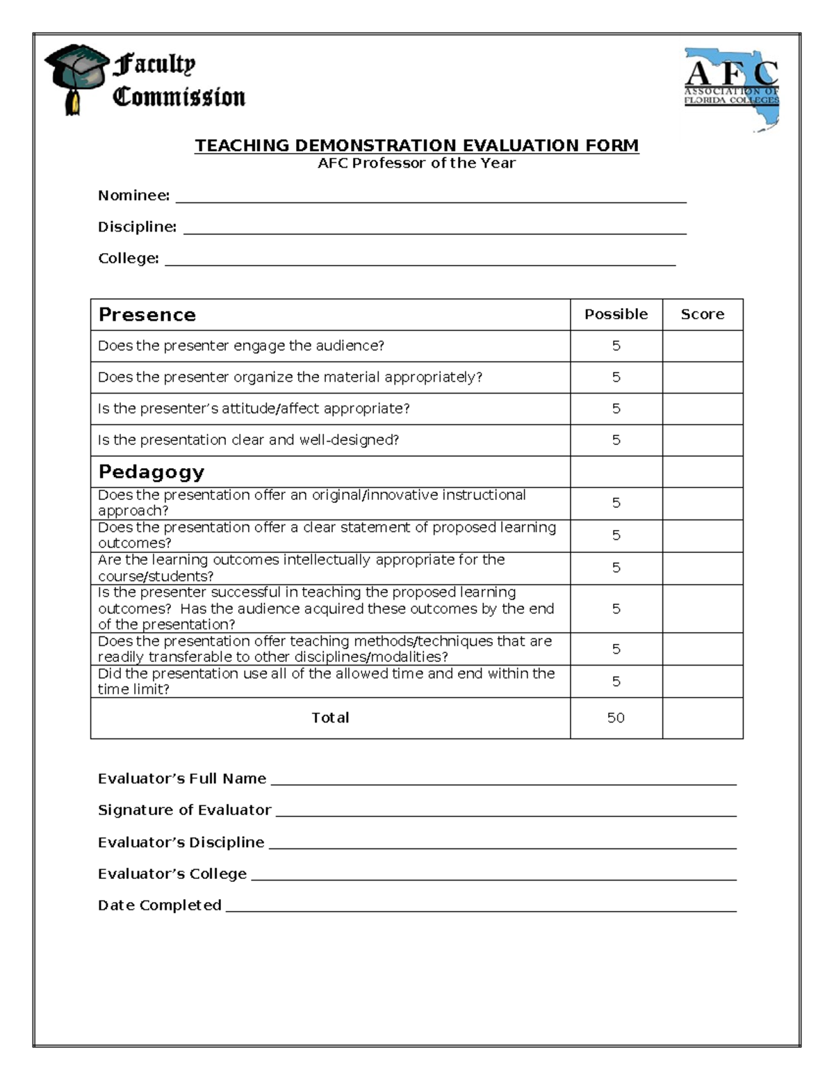 2014 afcpoyteachingdemoevalform - TEACHING DEMONSTRATION EVALUATION ...