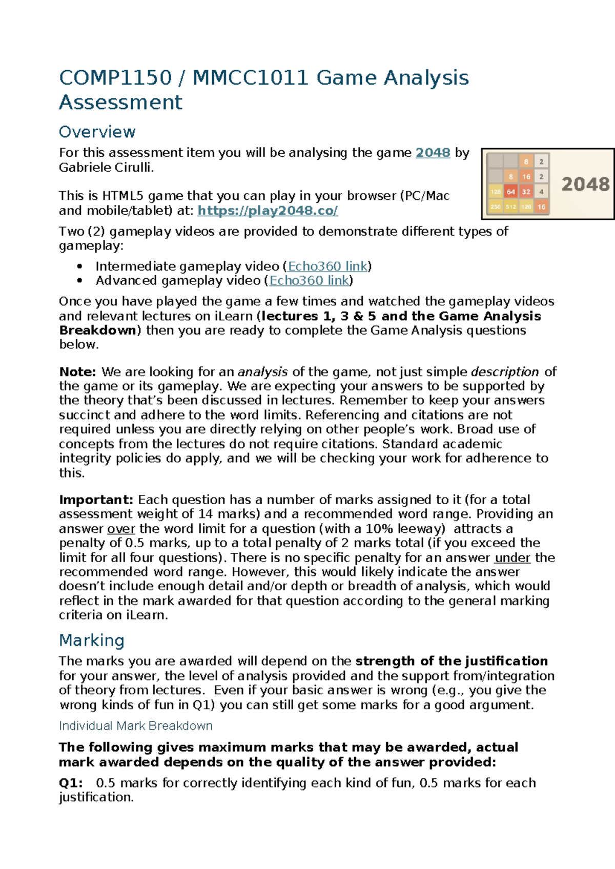 COMP1150 MMCC1011 - Game Analysis Template - COMP1150 / MMCC1011 Game ...