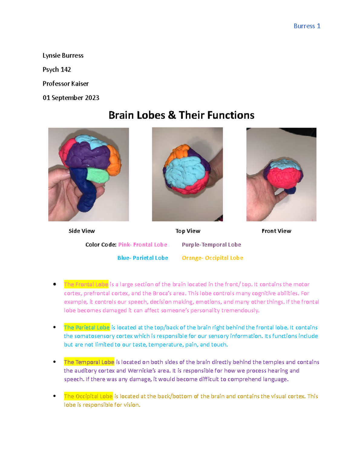 lesson two psych - Burress 1 Lynsie Burress Psych 142 Professor Kaiser ...