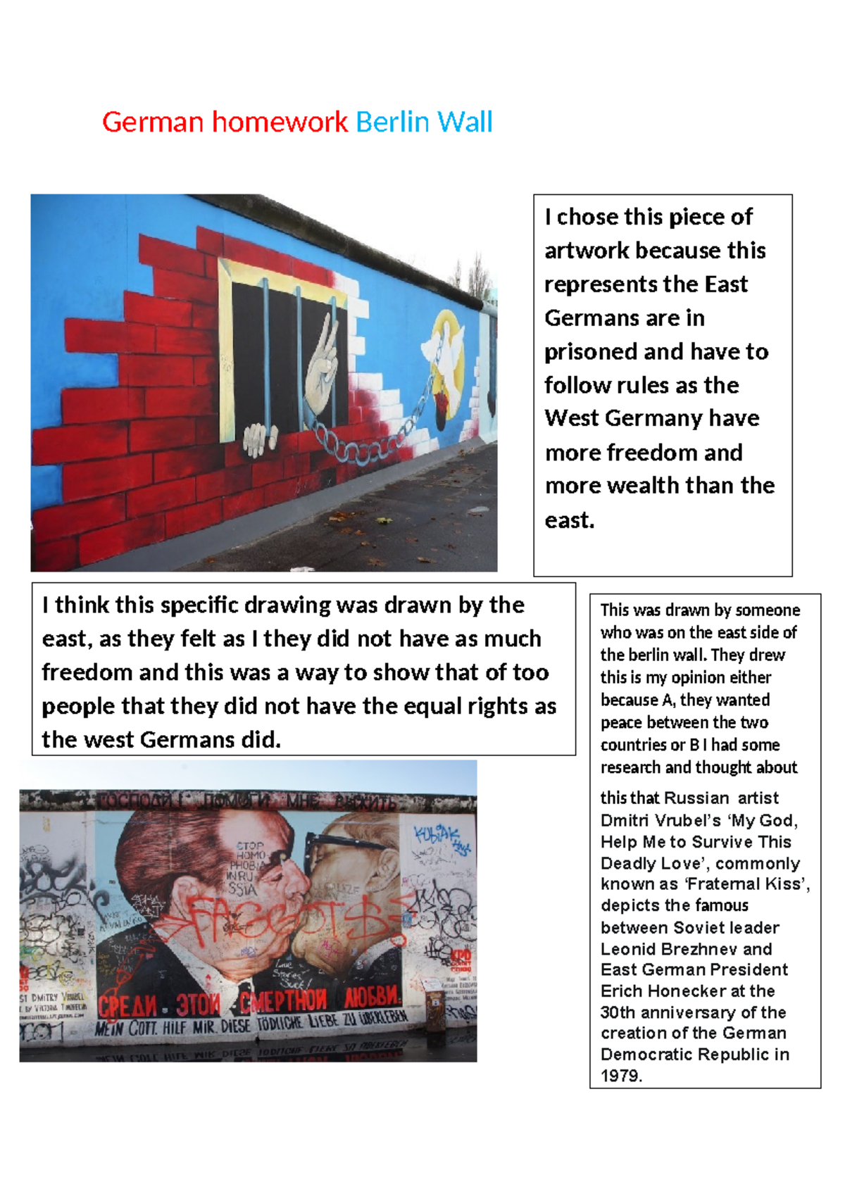 German homework Berlin Wall - I think this specific drawing was drawn ...