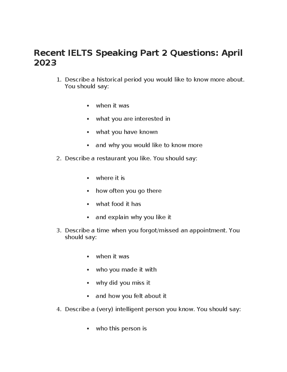 Recent+ Ielts+Speaking+Questions - Recent IELTS Speaking Part 2 ...