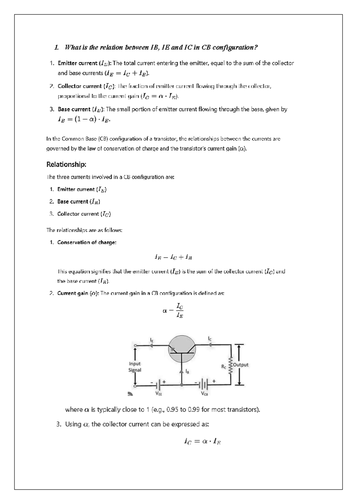 BE Answers AI - reference only - 1. What is the relation between IB, IE ...